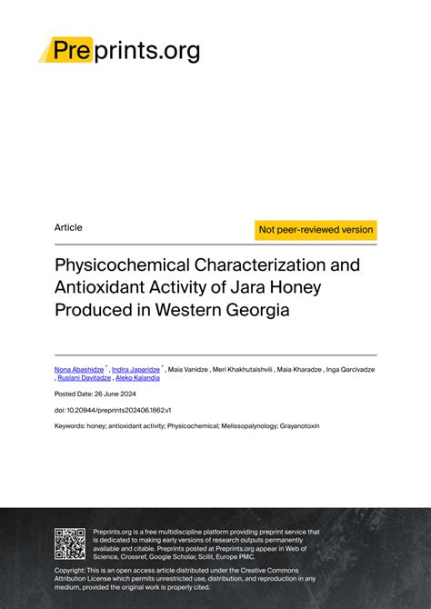 Pdf Physicochemical Characterization And Antioxidant Activity Of Jara Honey Produced In