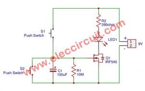 Simple Time Delay Circuit Using MOSFET ElecCircuit