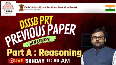 dsssb prt reasoning previous paper solution part a youtube