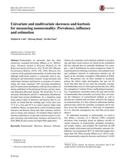Pdf Univariate And Multivariate Skewness And Kurtosis For Measuring Nonnormality Prevalence