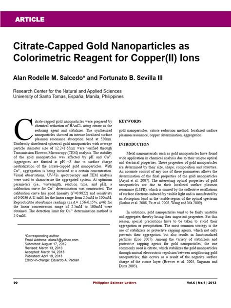 Citrate Capped Gold Nanoparticles As Pdf Nanoparticle Nanomaterials