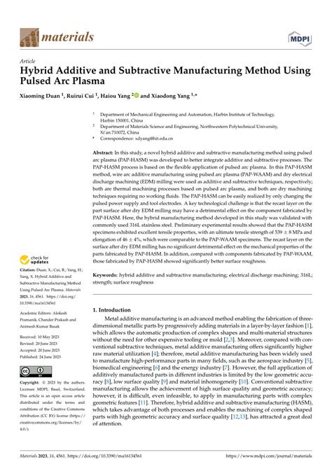 Pdf Hybrid Additive And Subtractive Manufacturing Method Using Pulsed Arc Plasma
