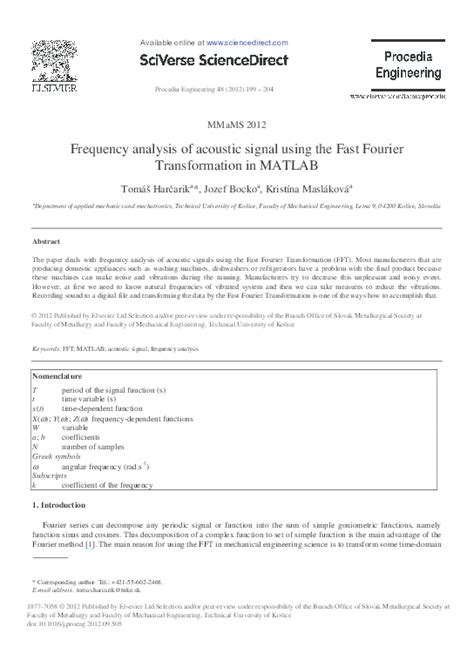 Pdf Frequency Analysis Of Acoustic Signal Using The Fast Fourier Transformation In Matlab