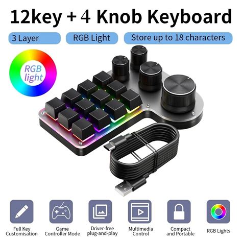 Keys Knob USB Custom Programmable DIY Mechanical Keyboard RGB Copy Paste Photoshop Drawin