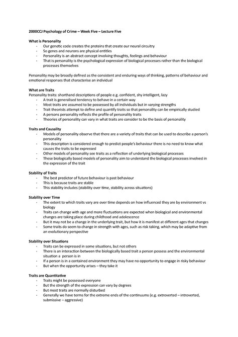week five lecture five 2000ccj psychology of crime week five