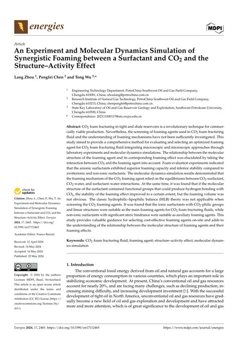 Pdf An Experiment And Molecular Dynamics Simulation Of Synergistic Foaming Between A