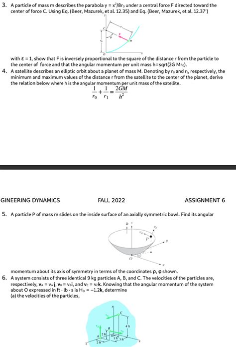 Solved 3 A Particle Of Mass M Describes The Parabola