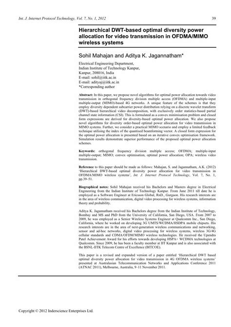 Pdf Hierarchical Dwt Based Optimal Diversity Power Allocation