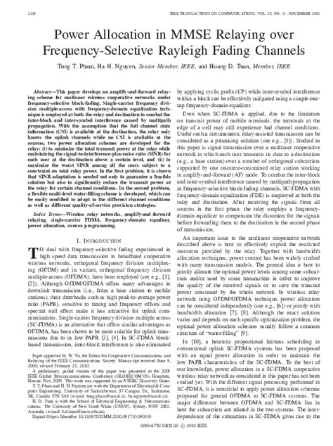 Pdf Power Allocation In Mmse Relaying Over Frequency Selective