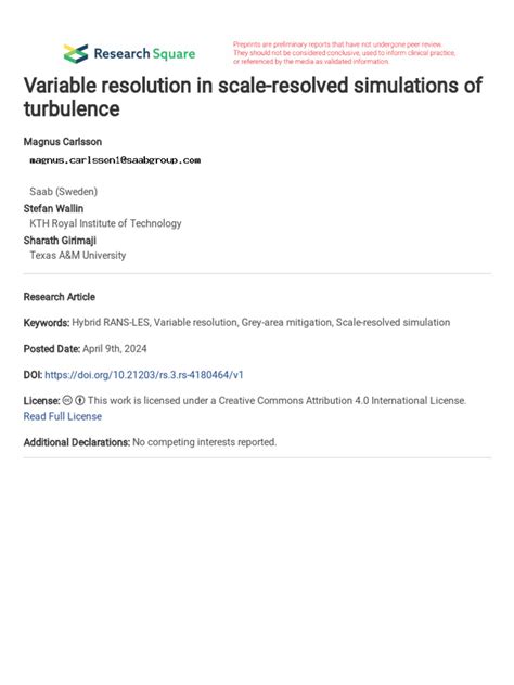 Variable Resolution In Scale Resolved Simulations Pdf Turbulence
