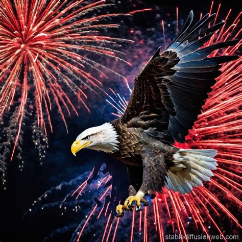 Bald Eagle Soaring Amidst Patriotic Fireworks Stable Diffusion Online