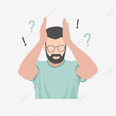 평면 그림에서 생각하는 혼란스러운 사람과 두 개의 Har 손 사람 일러스트 캐릭터 일러스트 불안한 사람 혼란스러운 사람