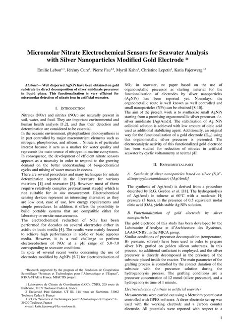 Pdf Micromolar Nitrate Electrochemical Sensors For Seawater Analysis