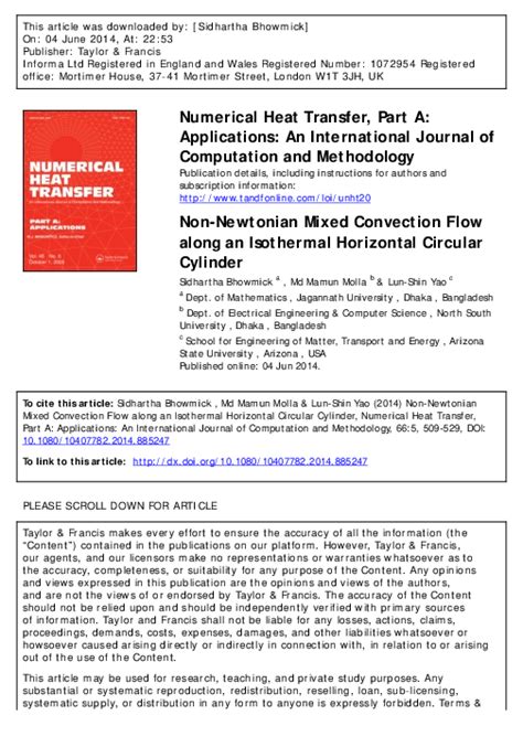 Pdf Non Newtonian Mixed Convection Flow Along An Isothermal Horizontal Circular Cylinder