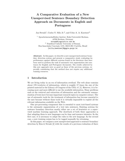 Pdf A Comparative Evaluation Of A New Unsupervised Sentence Boundary Detection Approach On