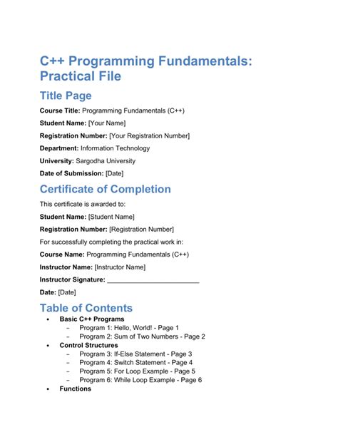 C Programming Fundamentals Practical File