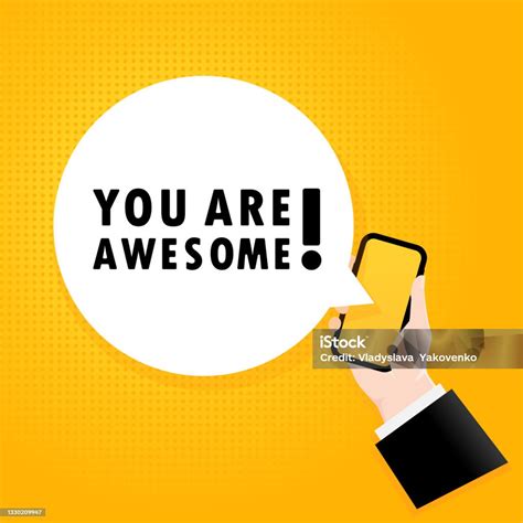 당신은 굉장합니다 거품 텍스트와 스마트 폰 텍스트와 포스터 당신은 굉장하다 코믹 복고풍 스타일 전화 앱 음성 거품 벡터 Eps 10 백그라운드에서 격리 Brand Name