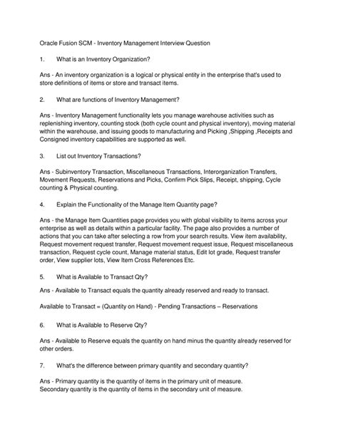 Ppt Oracle Fusion Scm Inventory Management Interview Question