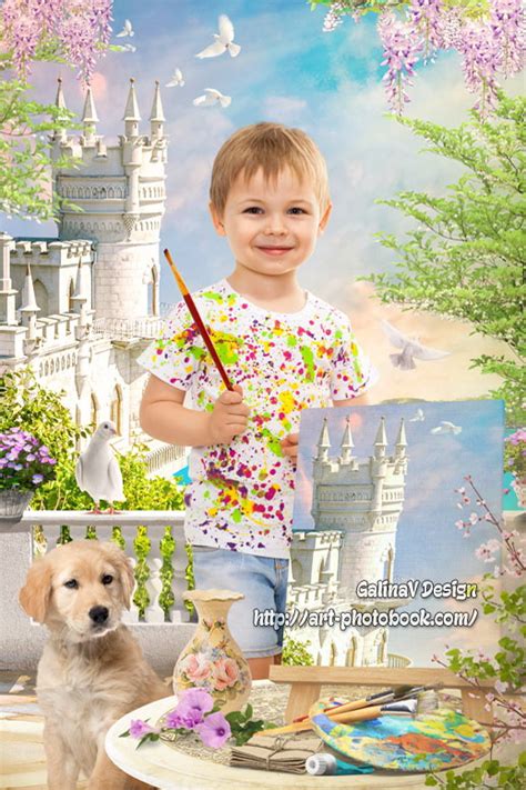 Коллаж Юный художник Детские Psd фотошаблоны выпускные фотокниги школьные фотоальбомы