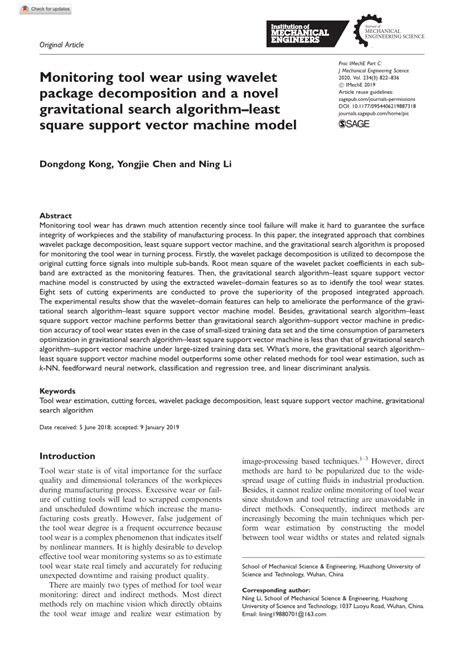 Pdf Monitoring Tool Wear Using Wavelet Package Decomposition And A Novel Gravitational Search