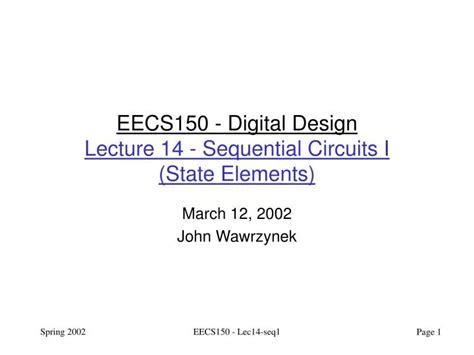 ppt eecs150 digital design lecture 14 sequential circuits i