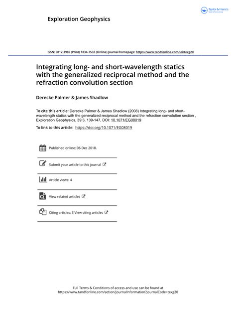 Pdf Integrating Long And Short Wavelength Statics With The Generalized Reciprocal Method And