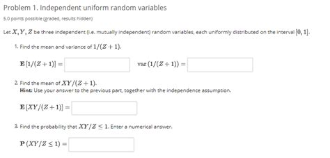 solved problem 1 independent uniform random variables