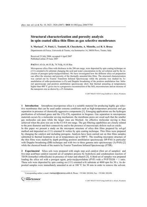 Pdf Structural Characterization And Porosity Analysis In Spin Coated