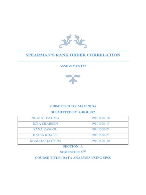 spss assignment 2 group 2 pdf spearman s rank correlation
