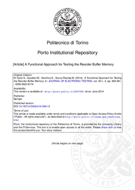 pdf a functional approach for testing the reorder buffer memory