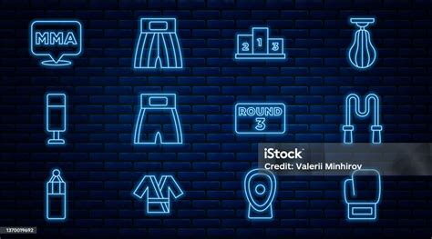 세트 라인 복싱 글러브 점프 로프 스포츠 우승자 포디엄 쇼트 펀칭 백 파이트 클럽 Mma 링 보드 및 아이콘을 통해 상 벡터