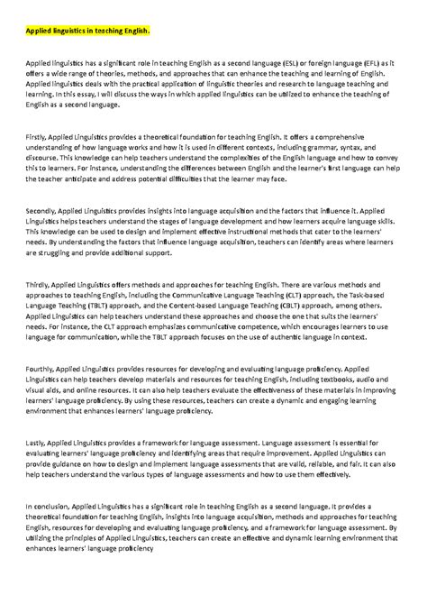 Applied Linguistics In Teaching English Applied Linguistics Has A