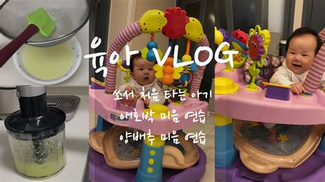 육아 Vlog 초기이유식 애호박 미음 연습 양배추 미음 연습 쏘서 처음 타는 아기 Youtube