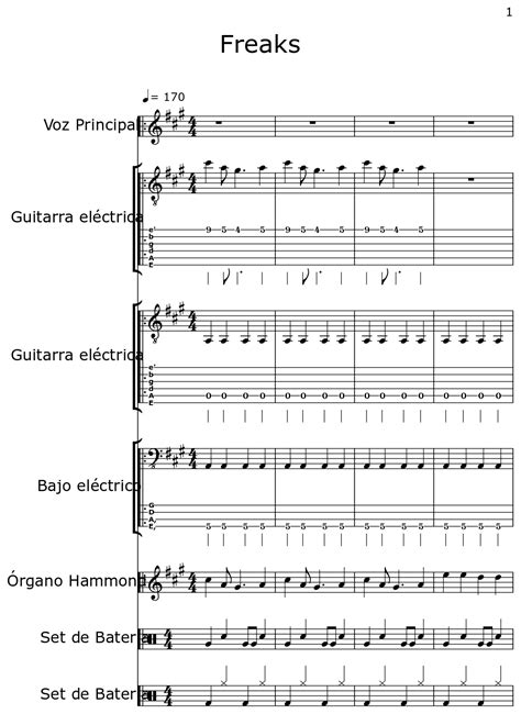Freaks Sheet Music For Voice Lead Electric Guitar Electric Bass Hammond Organ Drum Set