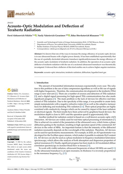 Pdf Acoustooptic Modulation And Deflection Of Terahertz Radiation