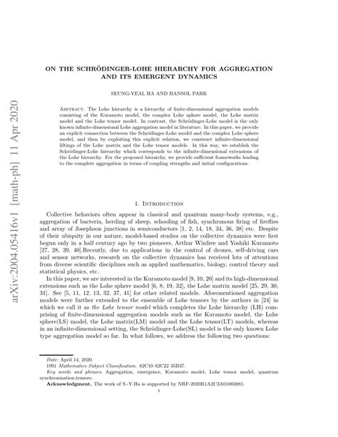 Pdf On The Schrodinger Lohe Hierarchy For Aggregation And Its