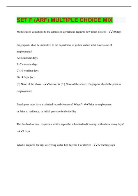 Set F Arf Multiple Choice Mix Questions With 100 Correct Answers Latest Update 2024