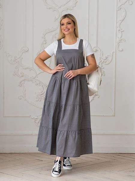 Сарафан Женский Королева Сибири серо черный Повседневный Без рукавов Хлопок Карманы размер 48