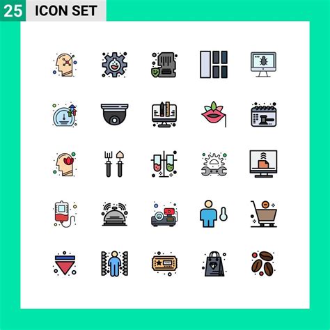 Universal Icon Symbols Group Of 25 Modern Filled Line Flat Colors Of Monitor Interface Card