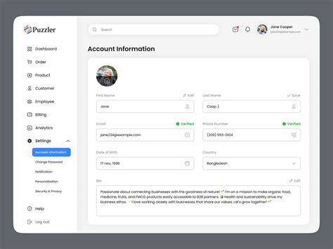 account profile information settings and edit ui puzzler saas by zahidul hossain on dribbble