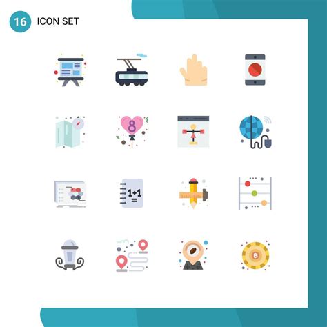 Mobile Interface Flat Color Set Of 16 Pictograms Of Presentation Hand Training Train Cellphone