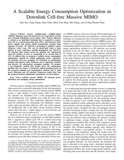 PDF A Scalable Energy Consumption Optimization In Downlink Cell Free Massive MIMO