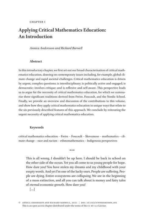 Pdf Applying Critical Mathematics Education An Introduction