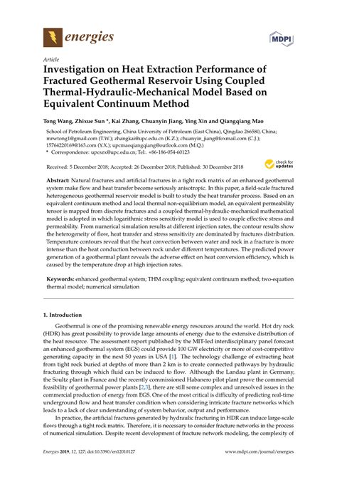 Pdf Investigation On Heat Extraction Performance Of Fractured Geothermal Reservoir Using