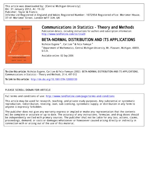 Pdf Beta Normal Distribution And Its Application