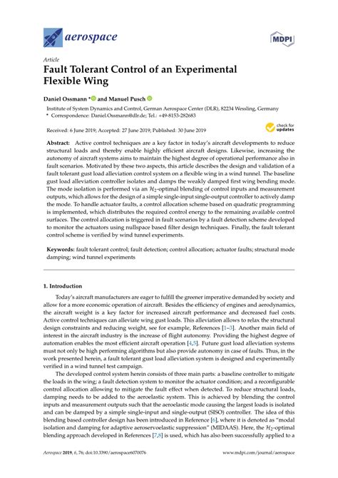Pdf Fault Tolerant Control Of An Experimental Flexible Wing