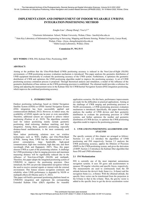 Pdf Implementation And Improvement Of Indoor Wearable Uwbins