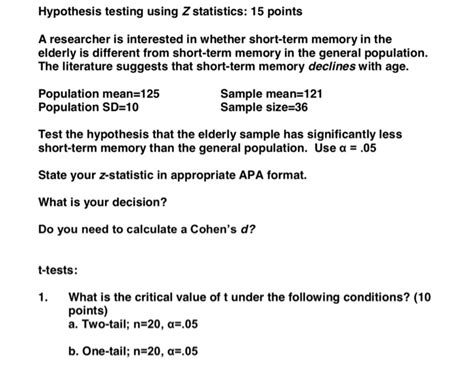Solved Hypothesis Testing Using Z Statistics 15 Points A