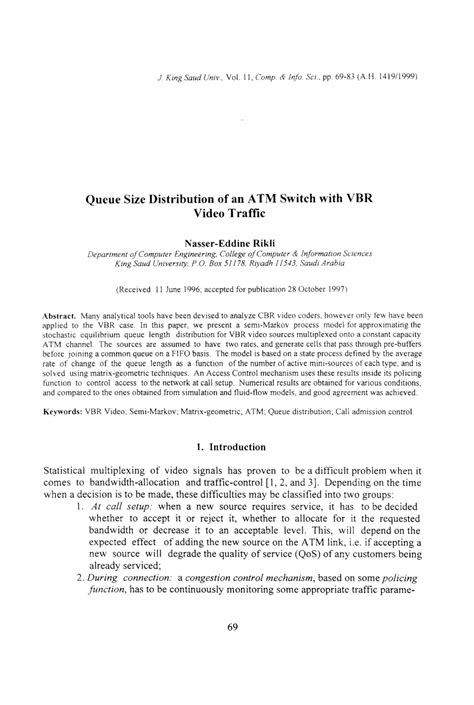 Pdf Queue Size Distribution Of An Atm Switch With Vbr Video Traffic