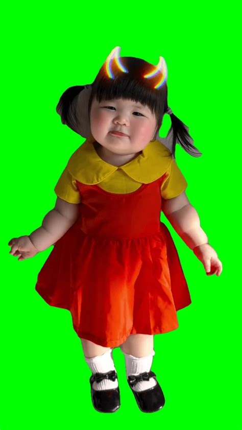 Girl Dressed As Doll In Squid Game Green Light Red Light Meme Green Screen Video Download Mp
